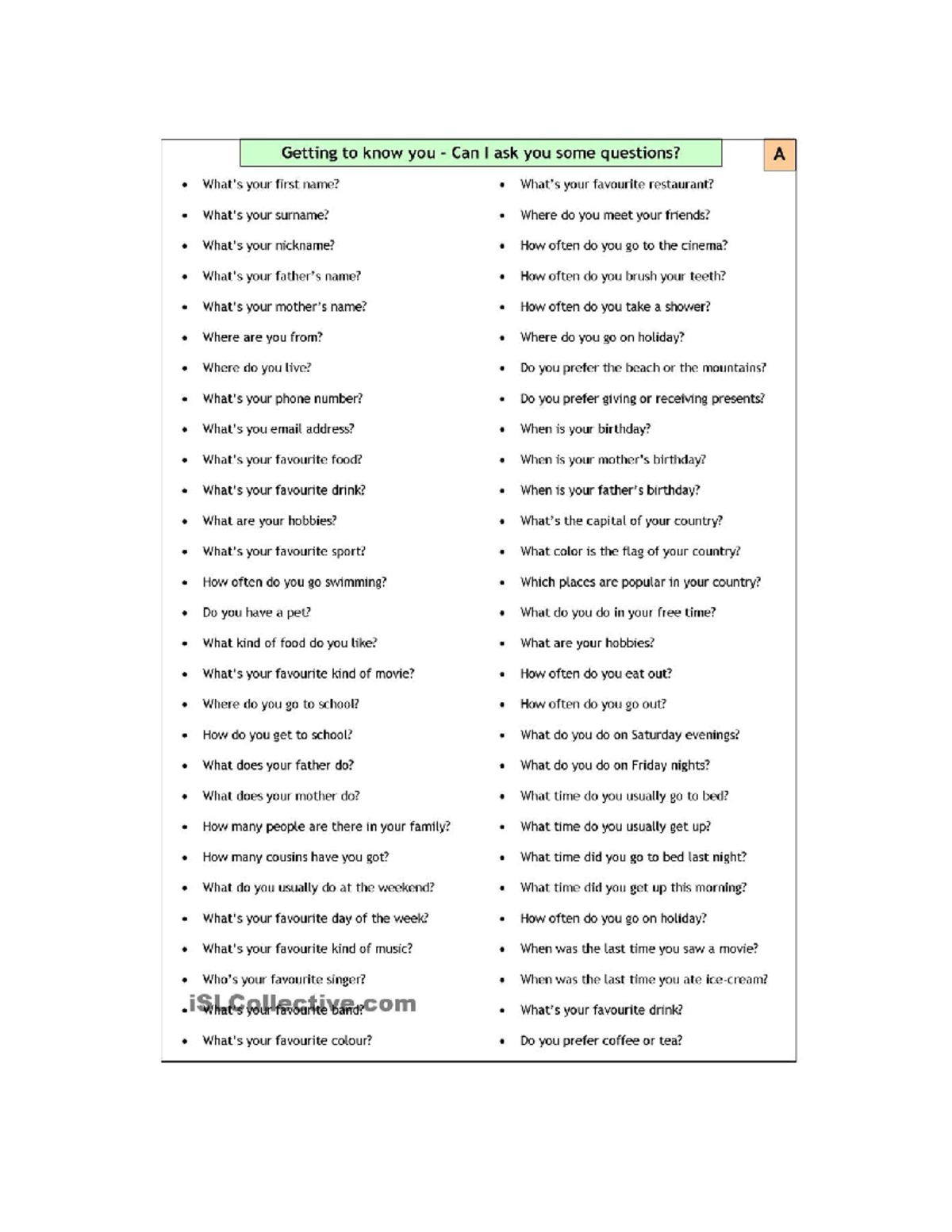 Getting to know you - everyday english questions - Inglés I - Studocu