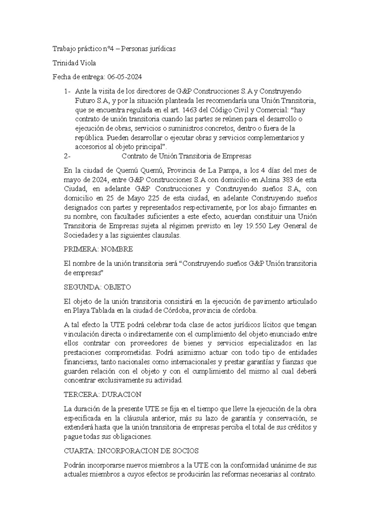 TP4 - Trabajo práctico n° 4 de la asignatura personas jurídicas - Trabajo práctico n°4 ...