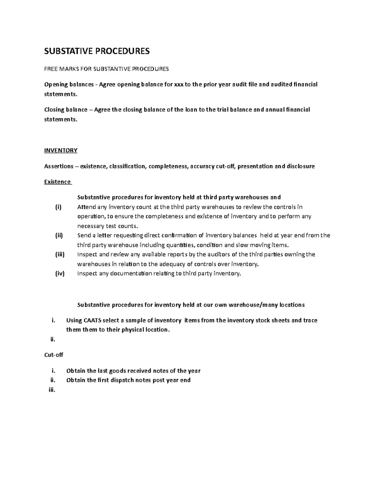 Substantive Procedures - SUBSTATIVE PROCEDURES FREE MARKS FOR ...