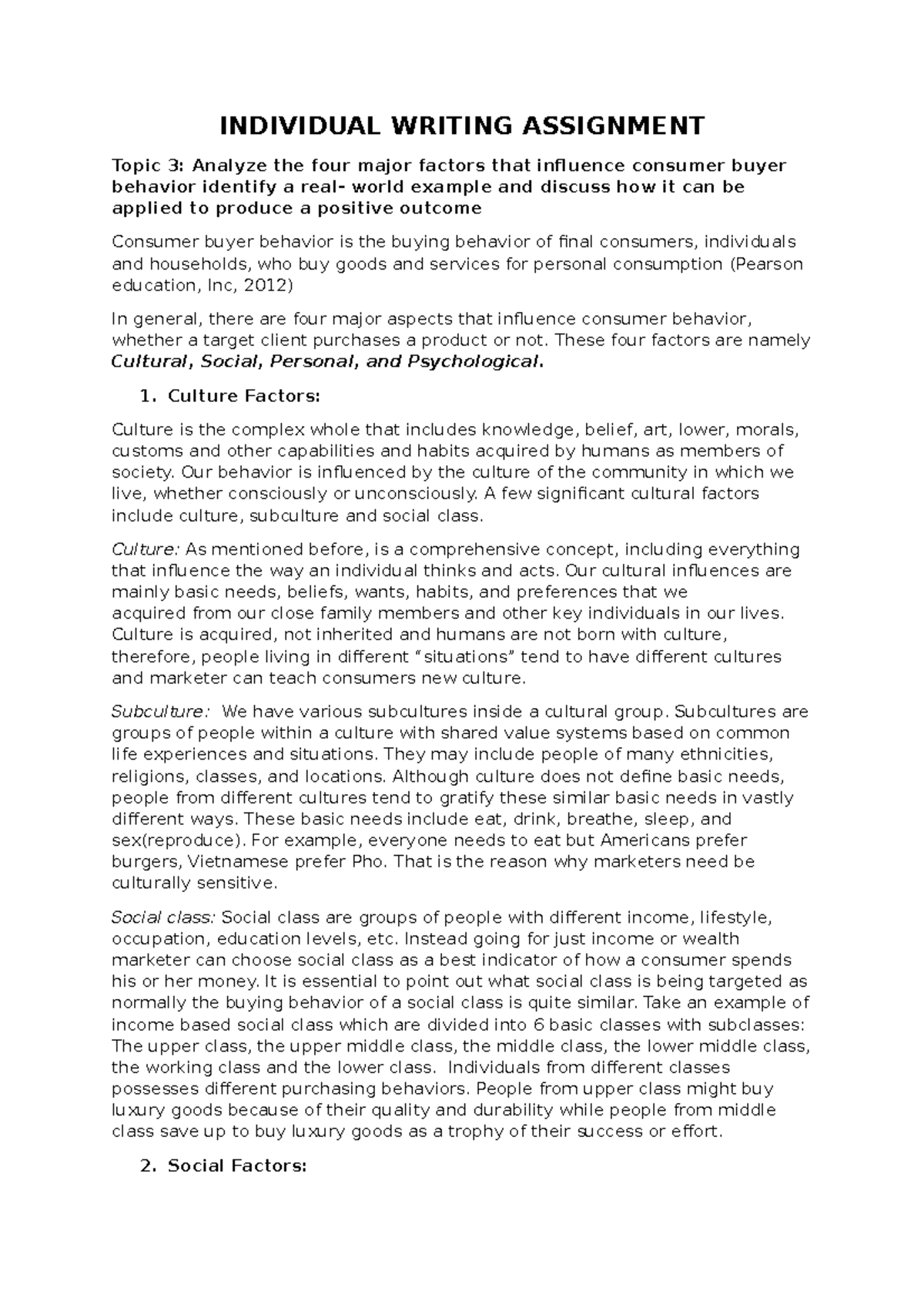 4 factors CB - INDIVIDUAL WRITING ASSIGNMENT Topic 3: Analyze the four ...