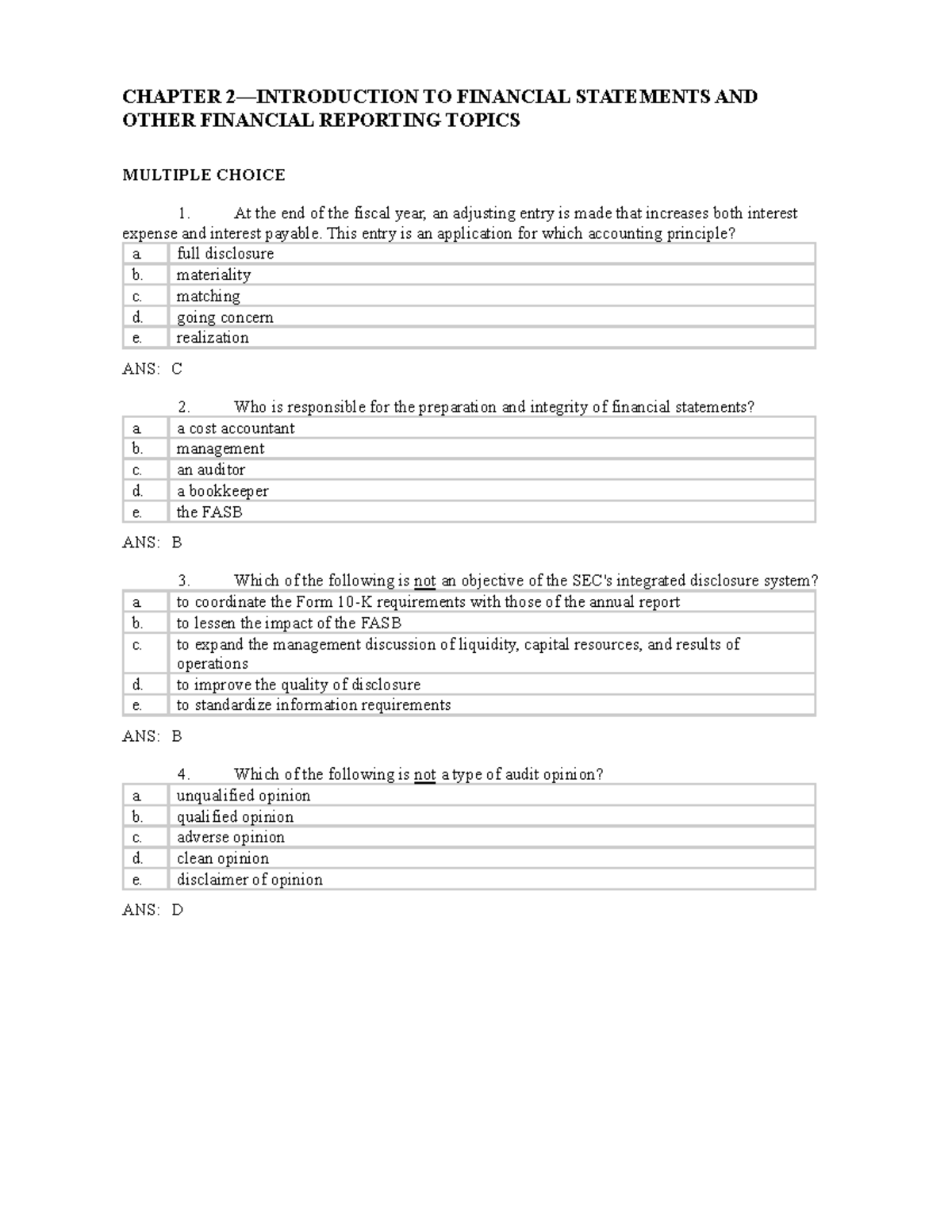 FSA Test Banks Chapter 2 - CHAPTER 2—INTRODUCTION TO FINANCIAL ...
