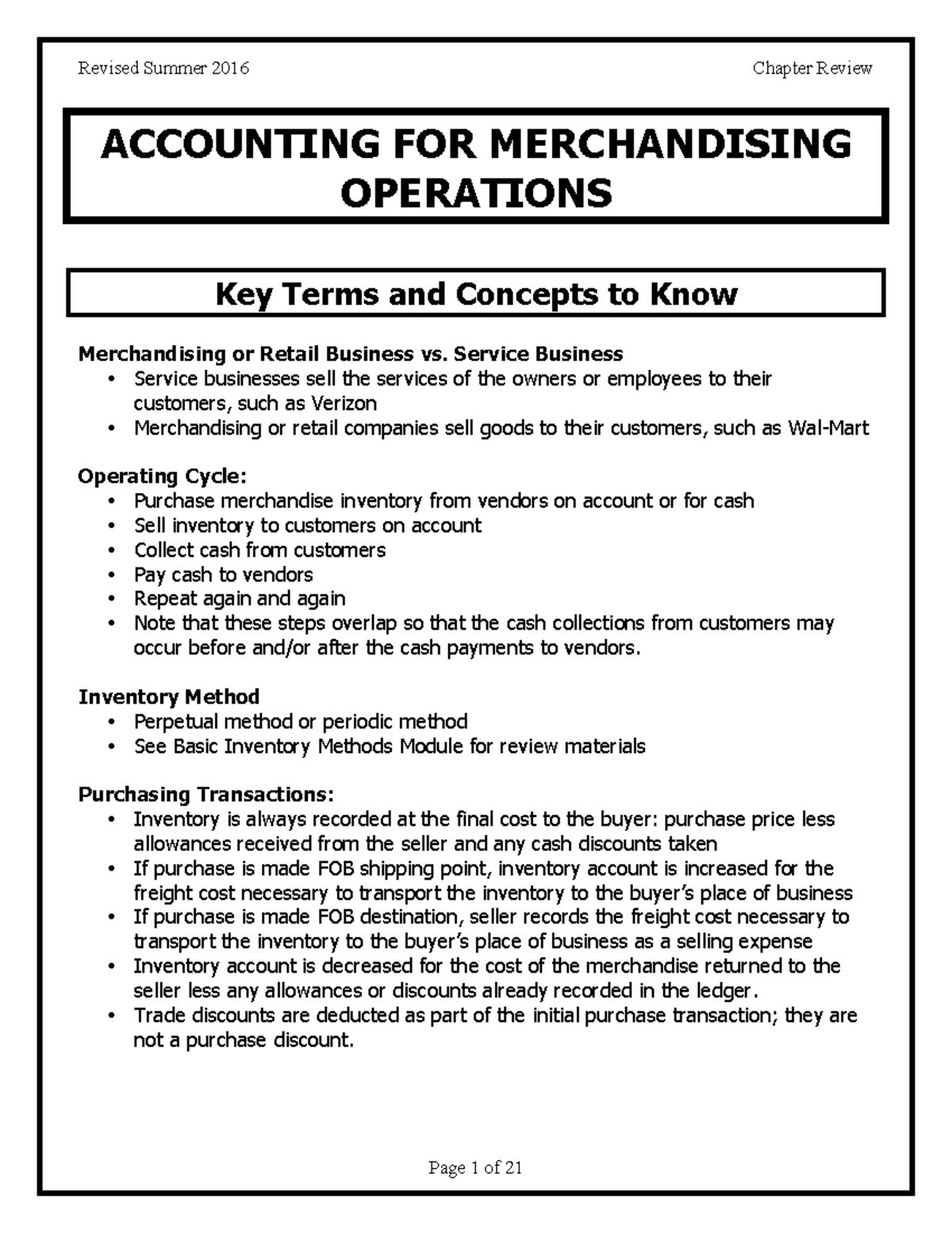 Merchandising Operations - CR - ACCOUNTING FOR MERCHANDISING OPERATIONS ...