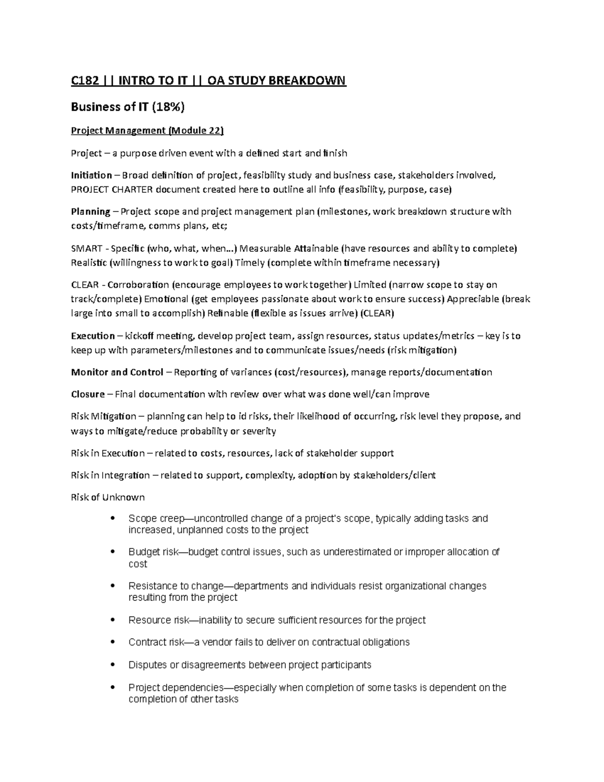 C182 OA Study Guide Version 4 - C182 || INTRO TO IT || OA STUDY ...