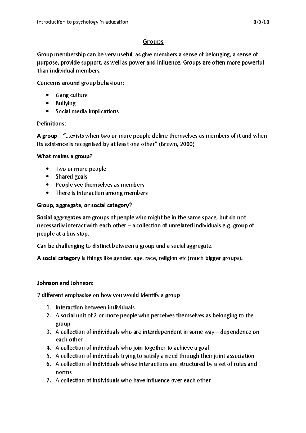 Unit 4 social psychology - Lecture 3 - Groups Group membership can be ...