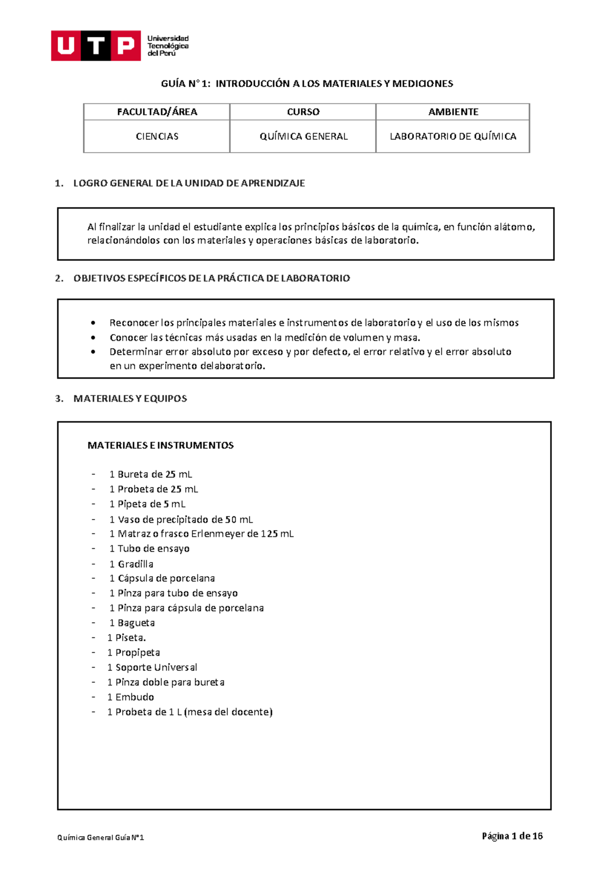Guia de Laboratorio 1 - Introduccion a los materiales y mediciones - Al finalizar la unidad el ...