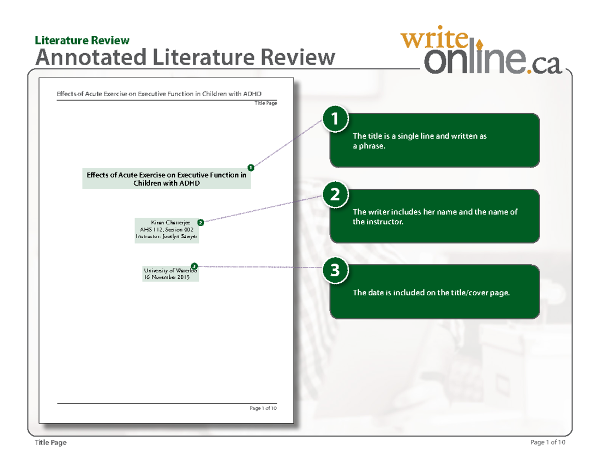 Annotated literature review example. - Title Page Page 1 of 10 ...