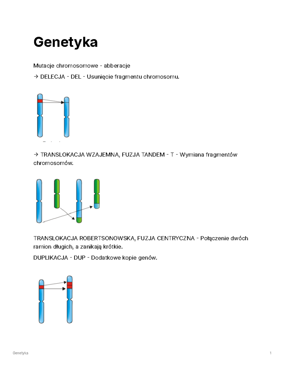 Genetyka mutacje - Genetyka 1 Genetyka Mutacje chromosomowe - abberacje ...