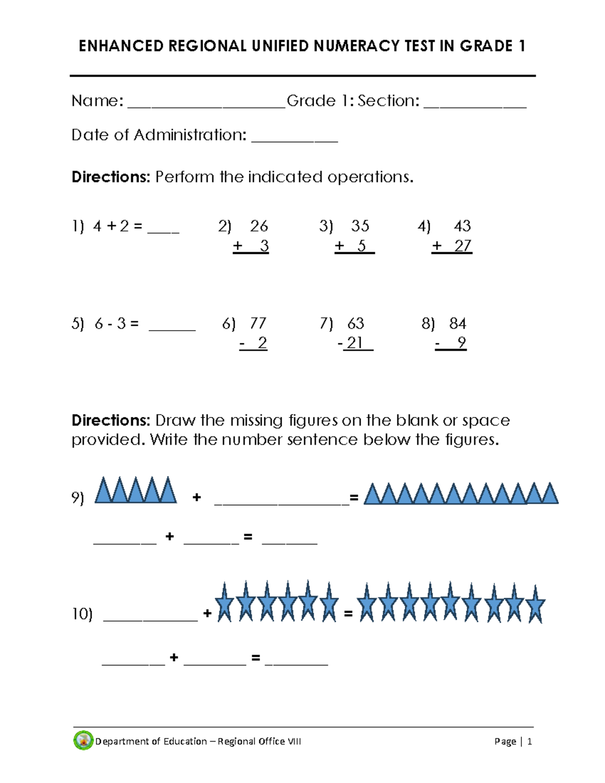 Grade 1- Enhanced-RUNT v Final - ENHANCED REGIONAL UNIFIED NUMERACY ...