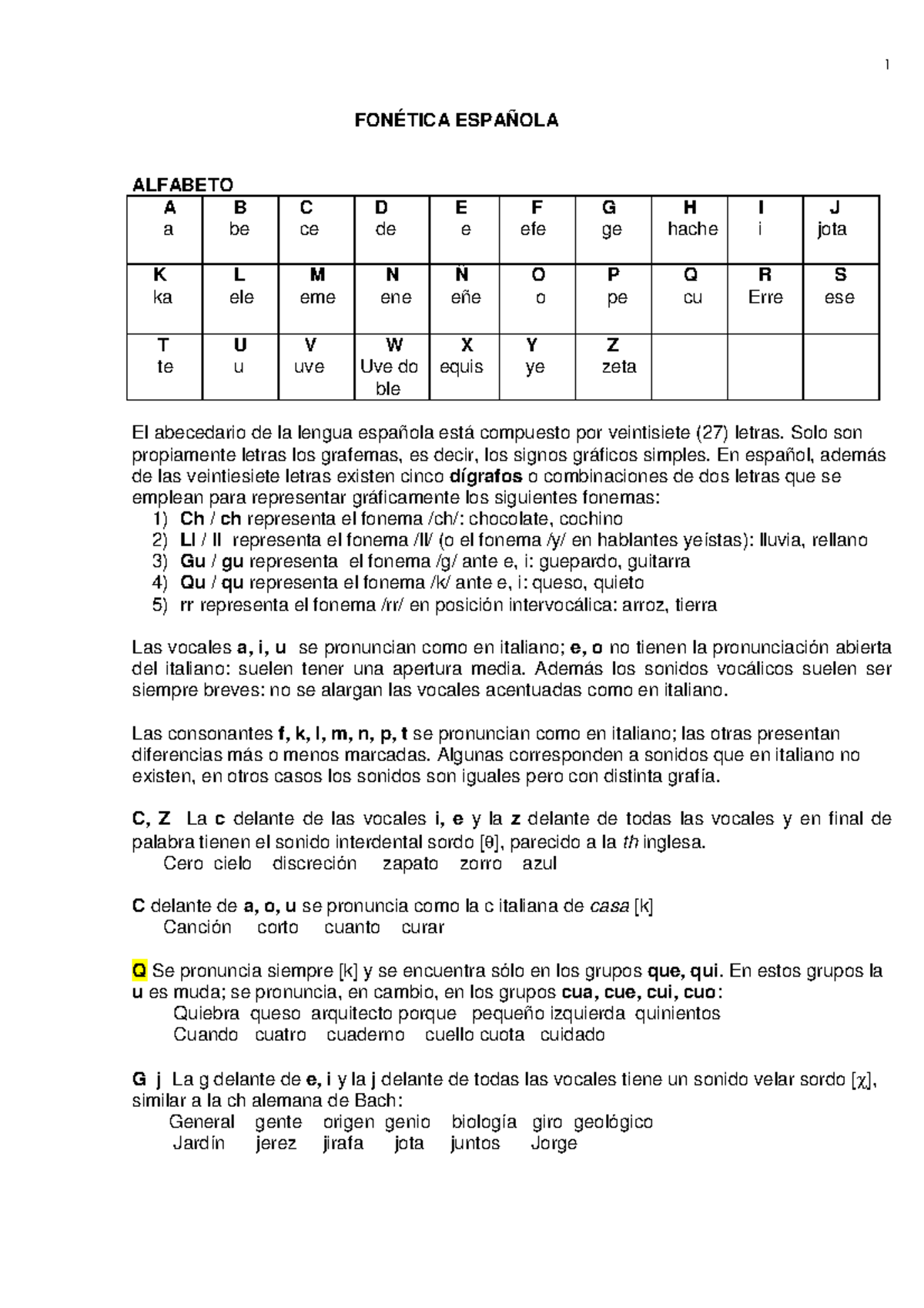 Fonetica-ita-esp - Fonética básica - FONÉTICA ESPAÑOLA ALFABETO A a B ...