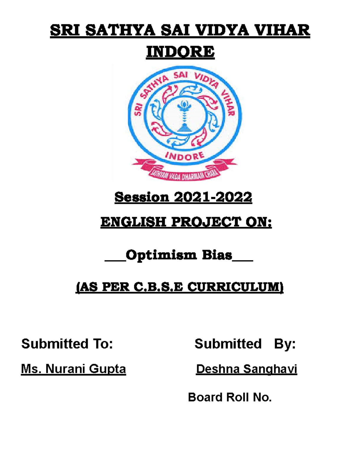 English Project 2 - SRI SATHYA SAI VIDYA VIHAR INDORE Session 2021 ...