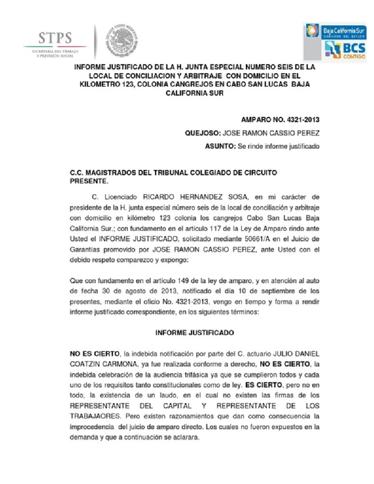 Informe Justificado - Amparo - Studocu