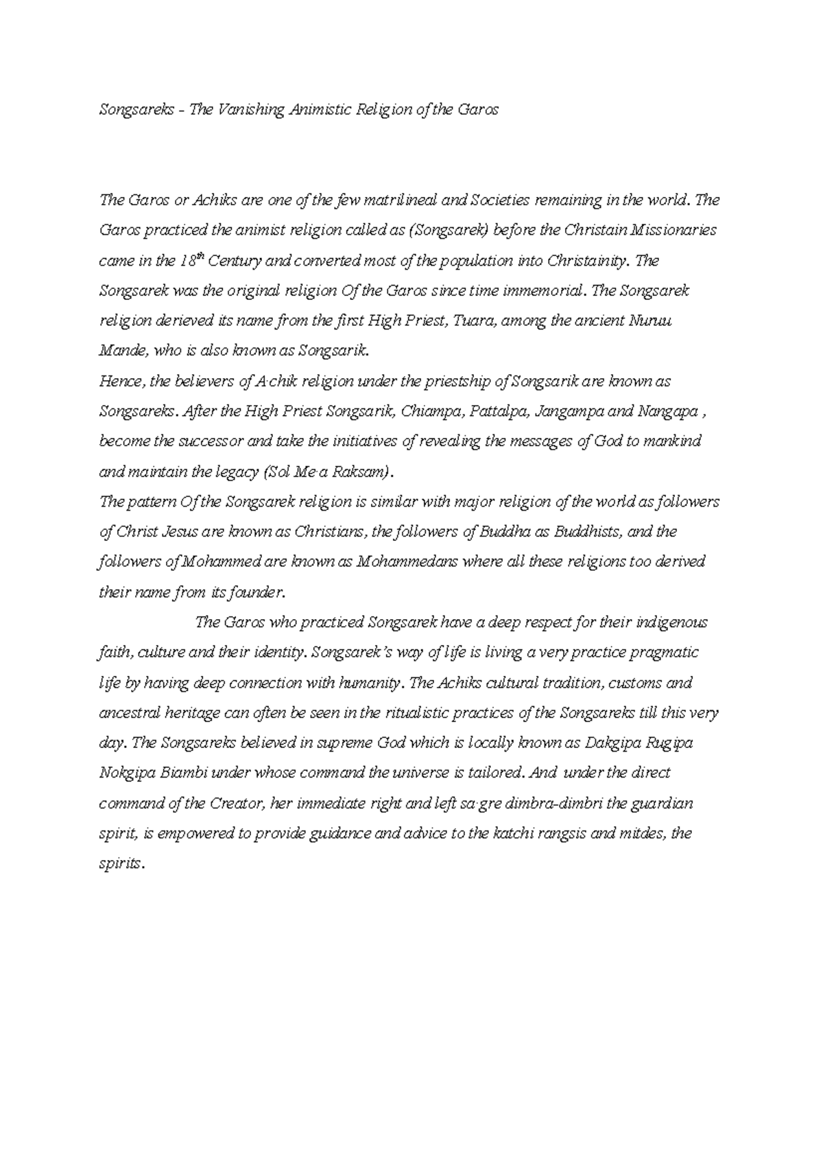 Songsareks The Vanishing Animistic religion Of The Garos - Songsareks ...