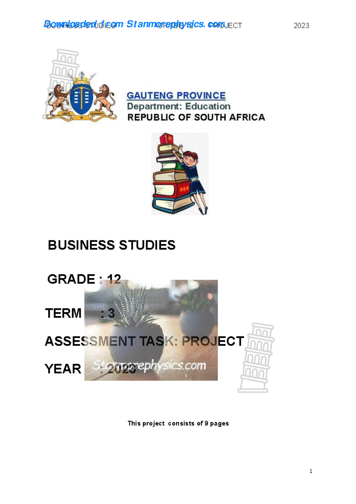 GP Business Studies Grade 12 Project 2023 TERM 3 QP and Memo ...