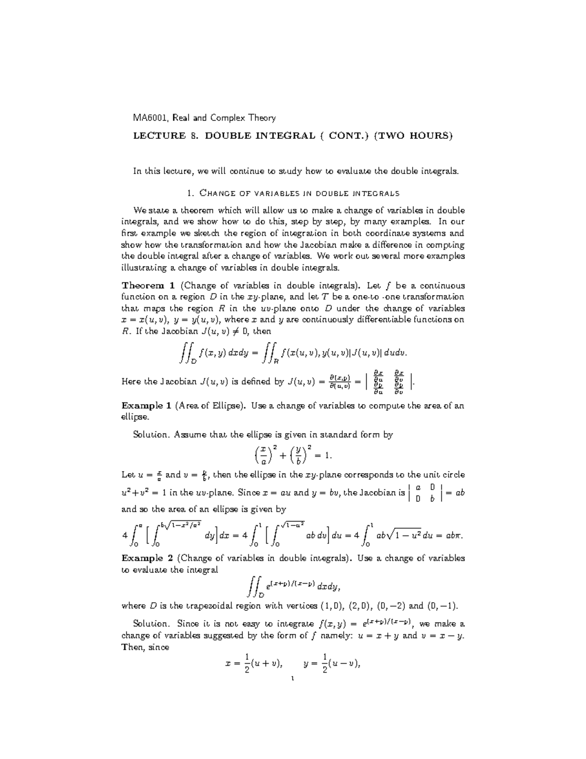 Lecture Notes 8 Real And Complex Function Theory Ma6001 Real And Complex Theory Lecture 8