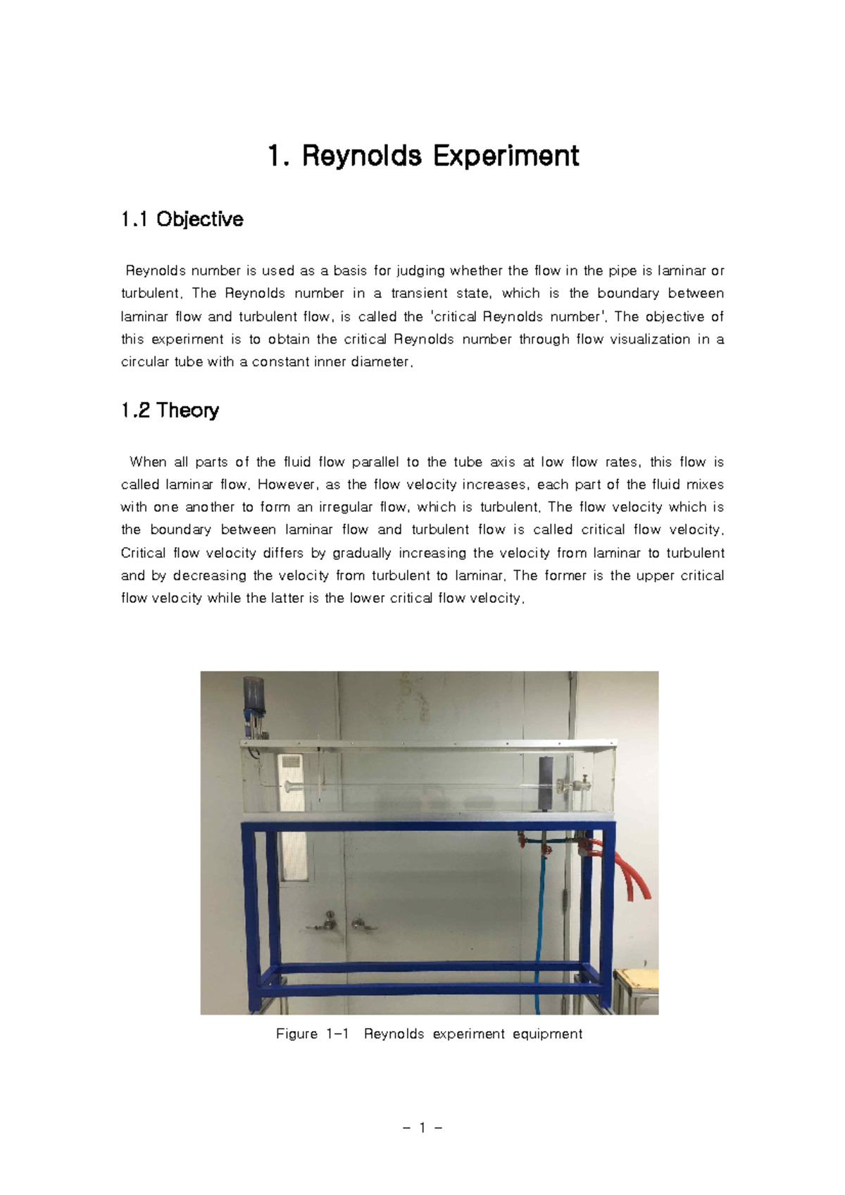1. Reynolds Experiment - Figure 1-1 Reynolds experiment equipment 1 ...