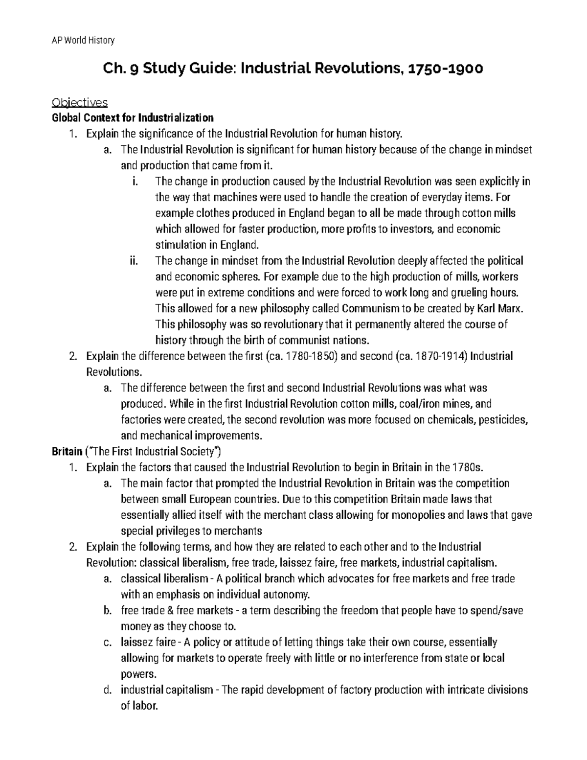 Ch. 9 Study Guide Industrial revolutions - Ch. 9 Study Guide ...