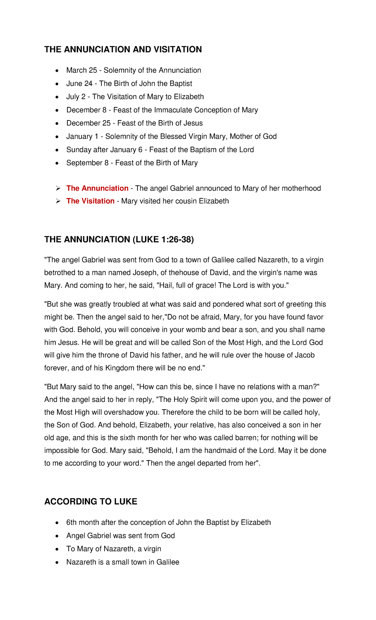 THE Annunciation AND Visitation - THE ANNUNCIATION AND VISITATION March ...