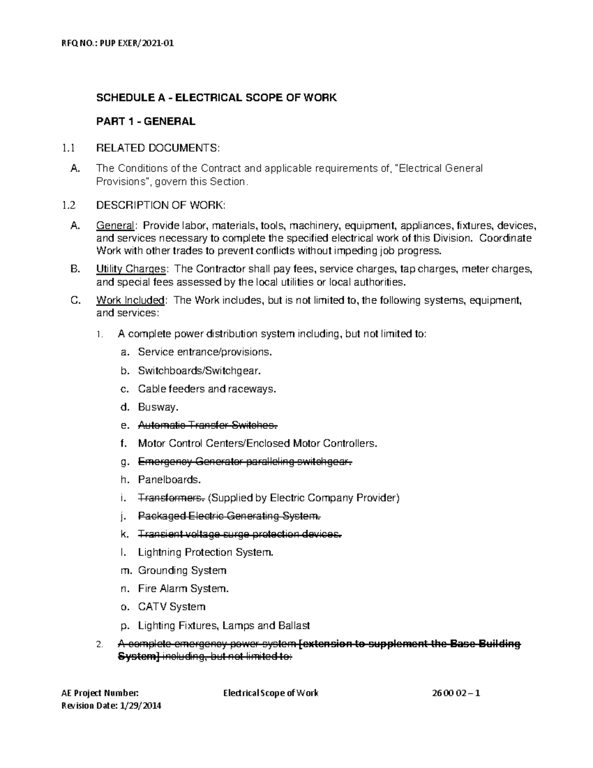 Electrical Scope of Work - The Conditions of the Contract and ...