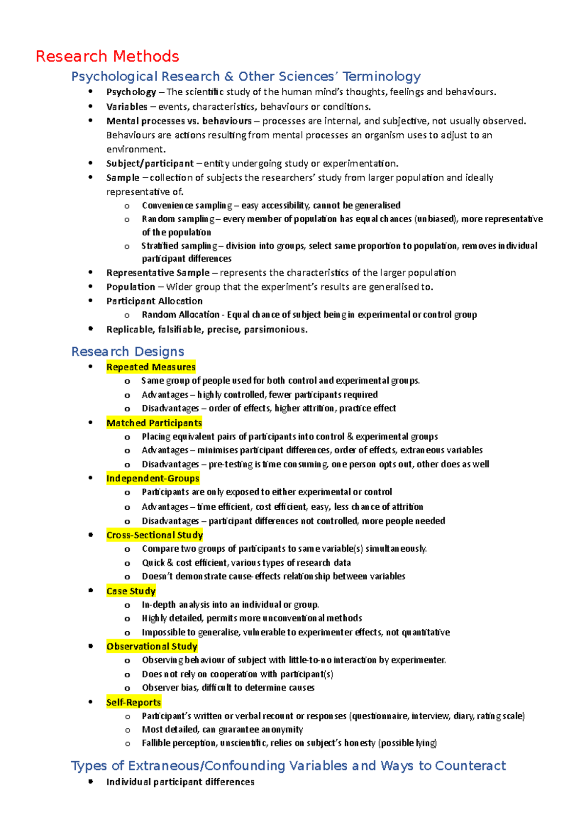 Psych 1U - Topic Notes - Research Methods - Research Methods ...