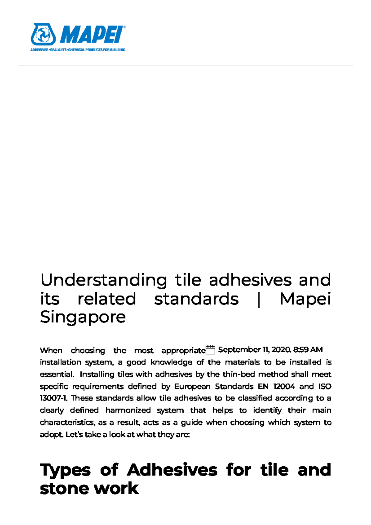 Understanding tile adhesives and its related standards Mapei Singapore ...