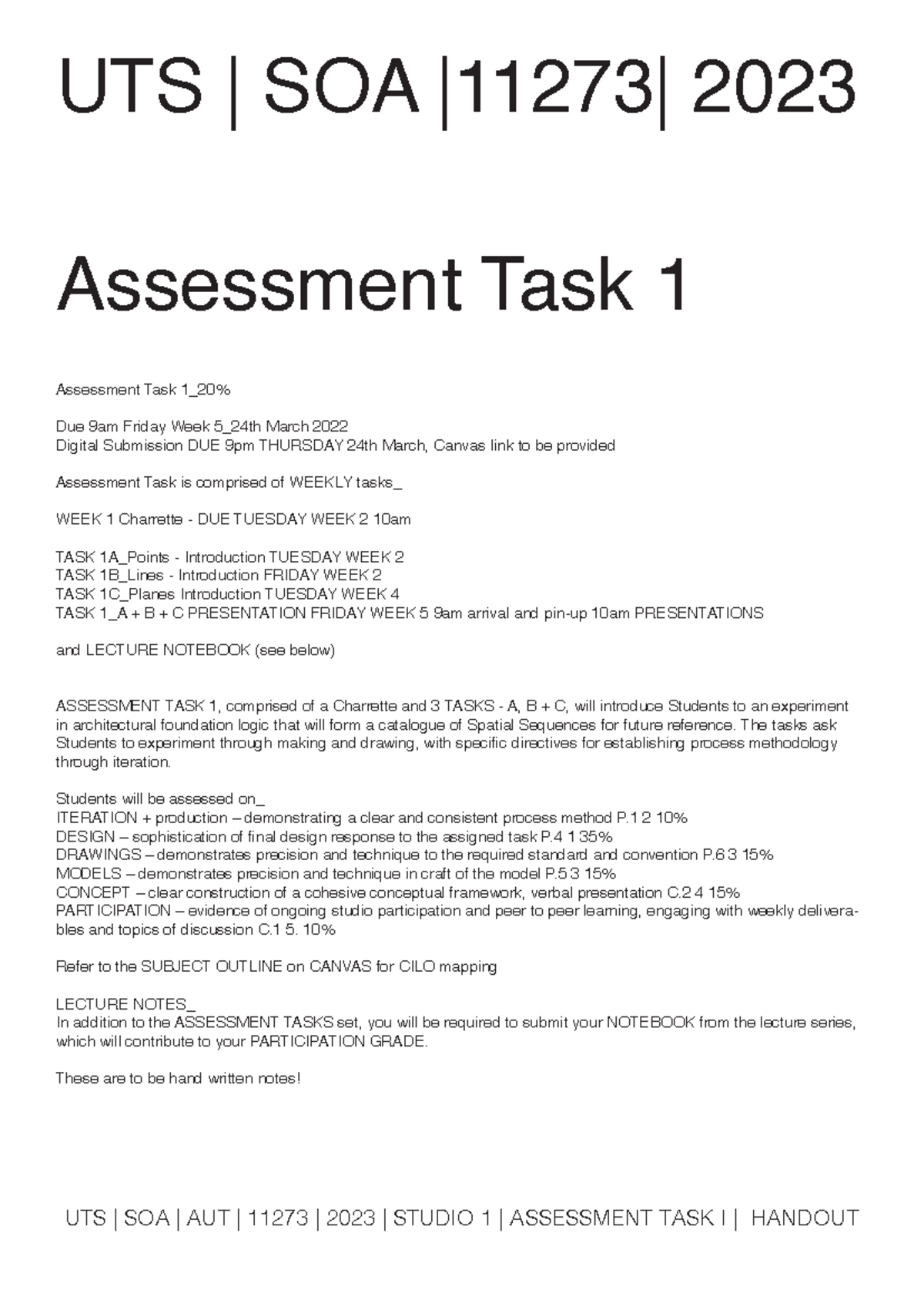 11273 Assessment TASK I - UTS | SOA | 11273 | 2023 Assessment Task 1 Assessment Task 1_20% Due ...