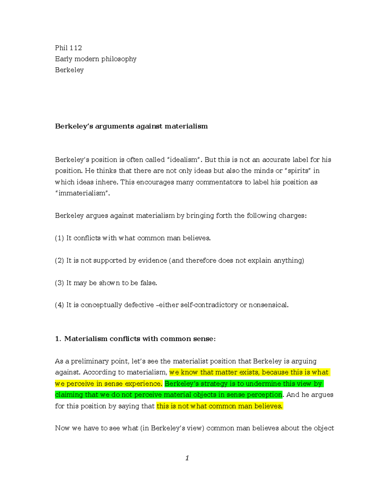 Phil 112 Berkeley class notes - Phil 112 Early modern philosophy ...