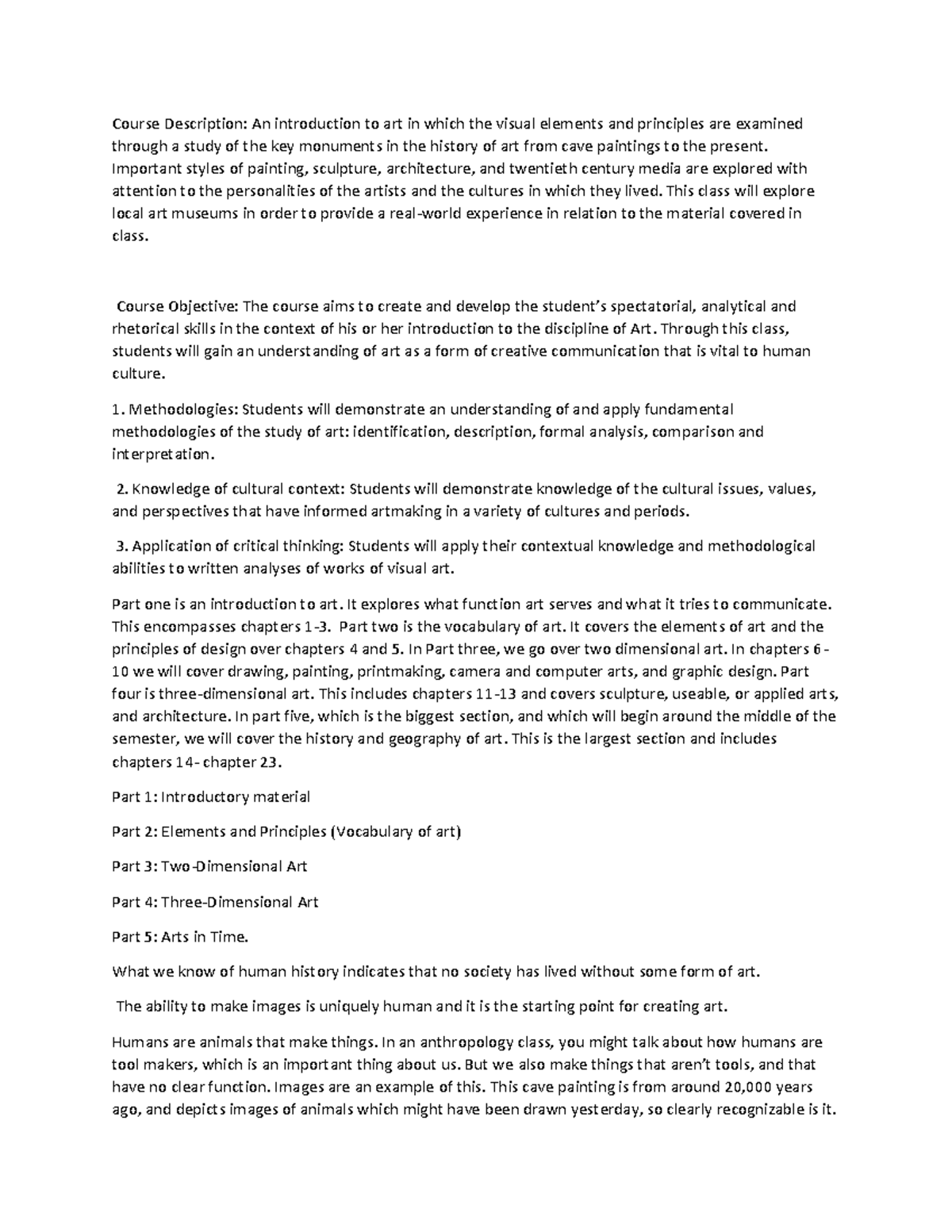 Art notes chapter 1 - Course Description: An introduction to art in ...