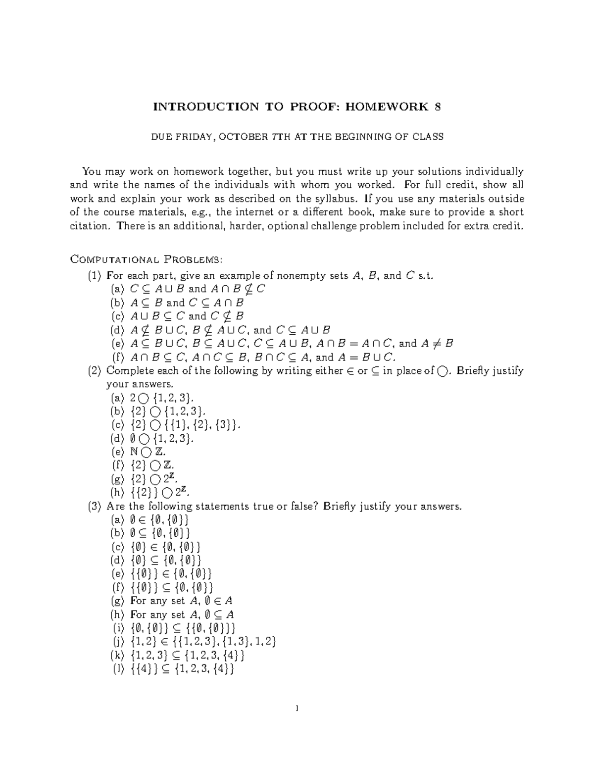 Homework 8 - INTRODUCTION TO PROOF: HOMEWORK 8 DUE FRIDAY, OCTOBER 7TH ...