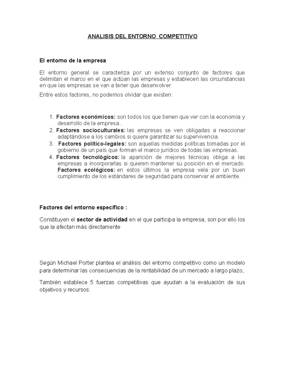 Analisis DEL Entorno Competitivo - ANALISIS DEL ENTORNO COMPETITIVO El ...