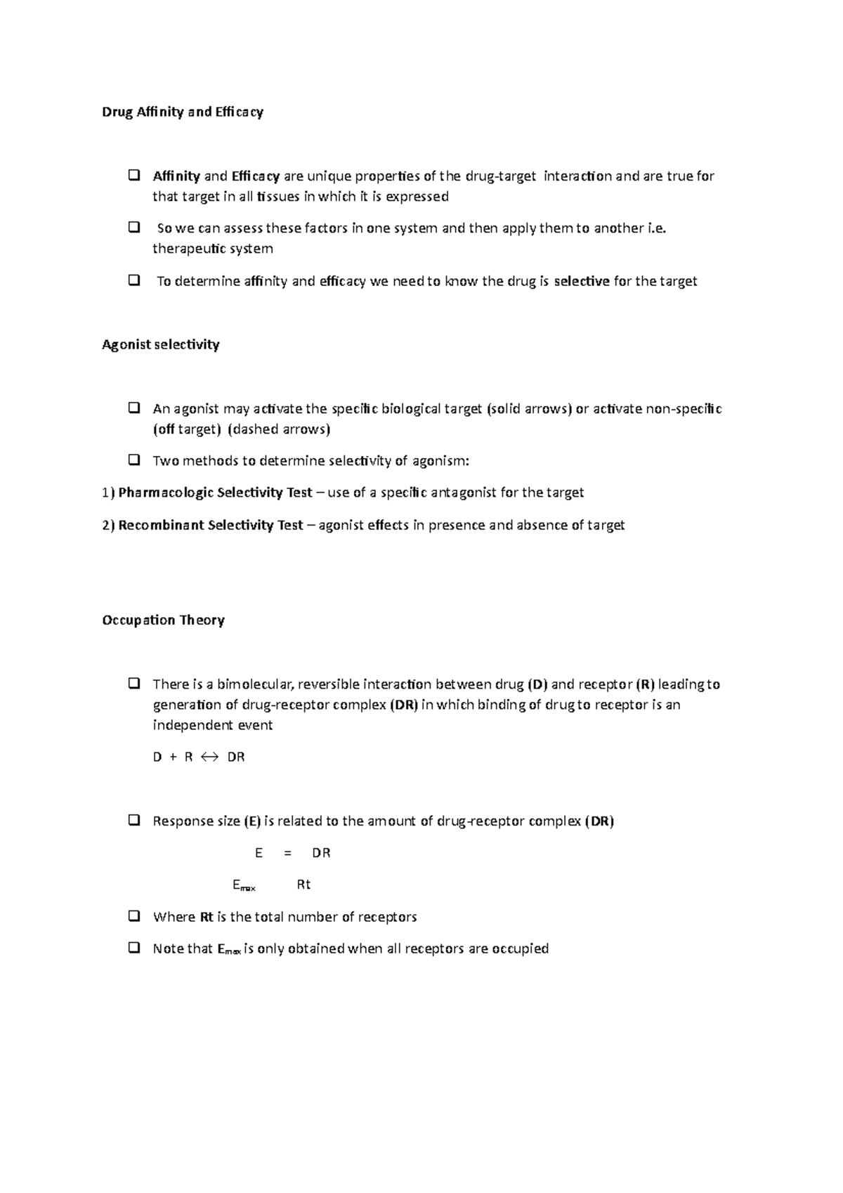 Drug affinity - therapeutic system To determine affinity and efficacy ...