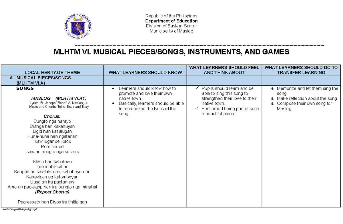 Theme 6-Musical Pieces, Songs, Instruments and Games - Department of ...