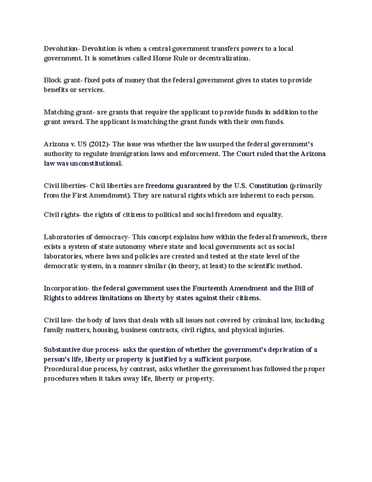 Exam 1 for Political Science - Devolution- Devolution is when a central ...