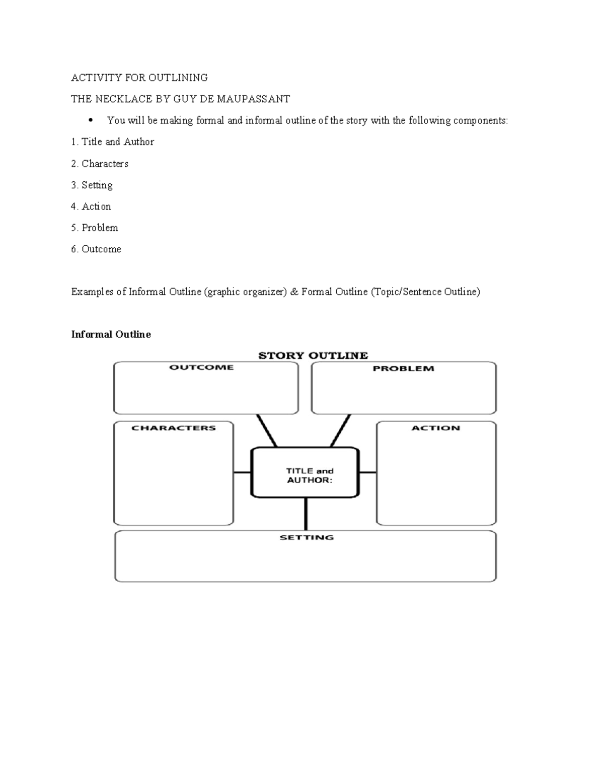 Outlining Activity - English - ACTIVITY FOR OUTLINING THE NECKLACE BY ...