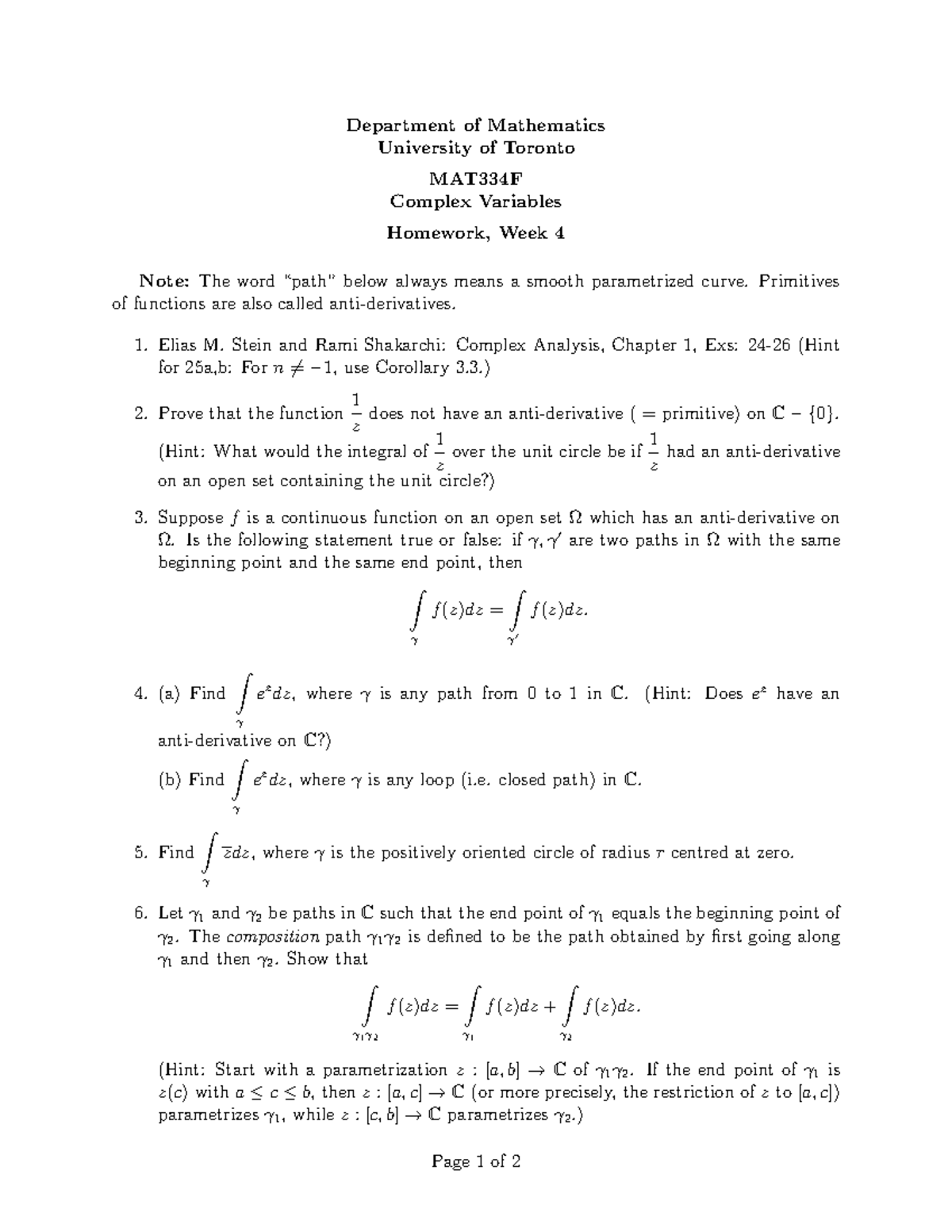 MAT334F2019 HW3 - Practice questions for Quiz 3. - Department of ...