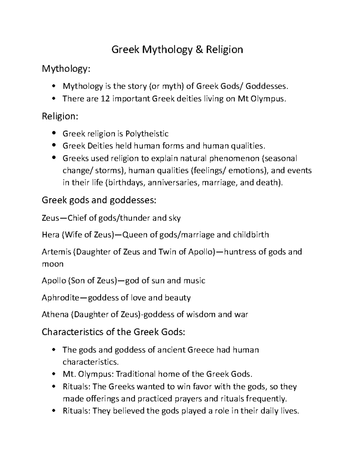 Notes on Greek Mythology - Greek Mythology & Religion Mythology ...