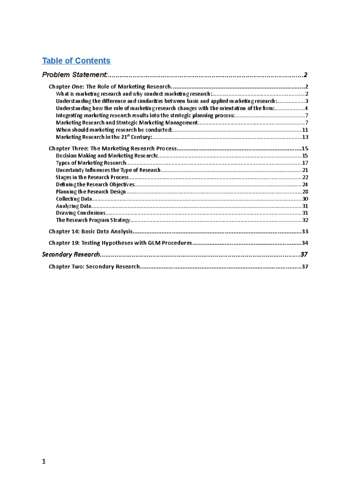 Research summary - Table of Contents Problem - Studocu