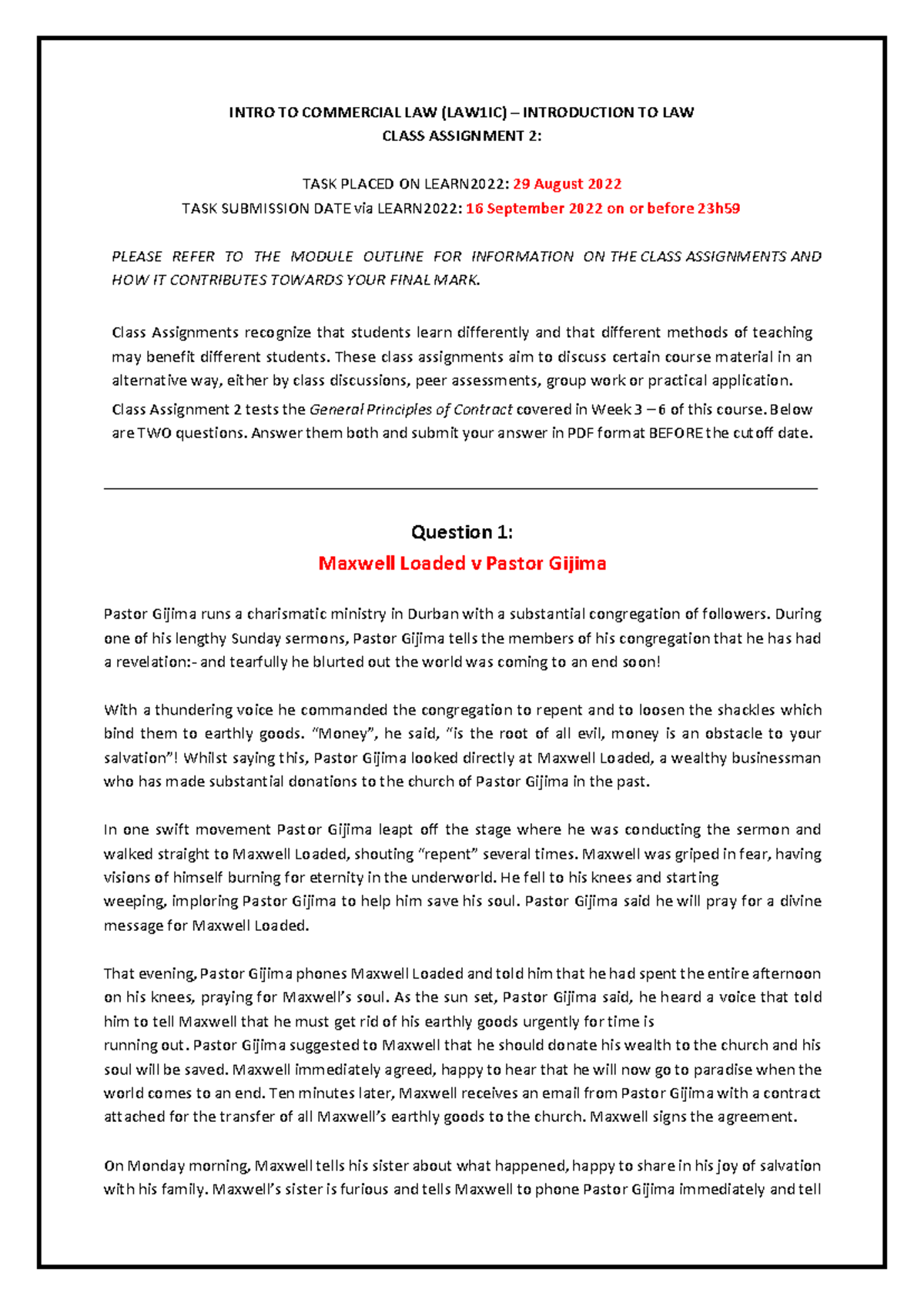 Class Assignment 2 - General Principles of Contract - INTRO TO ...