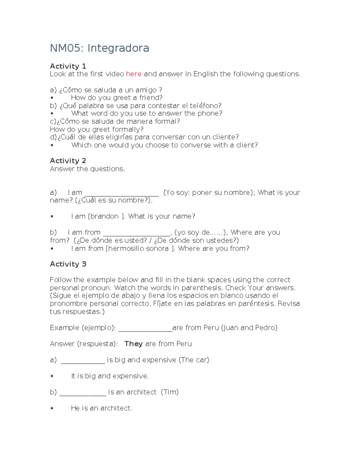 Nm05 integradora 10 - Salí con 5 - NM05: Integradora Activity 1 Look at the first video here and ...