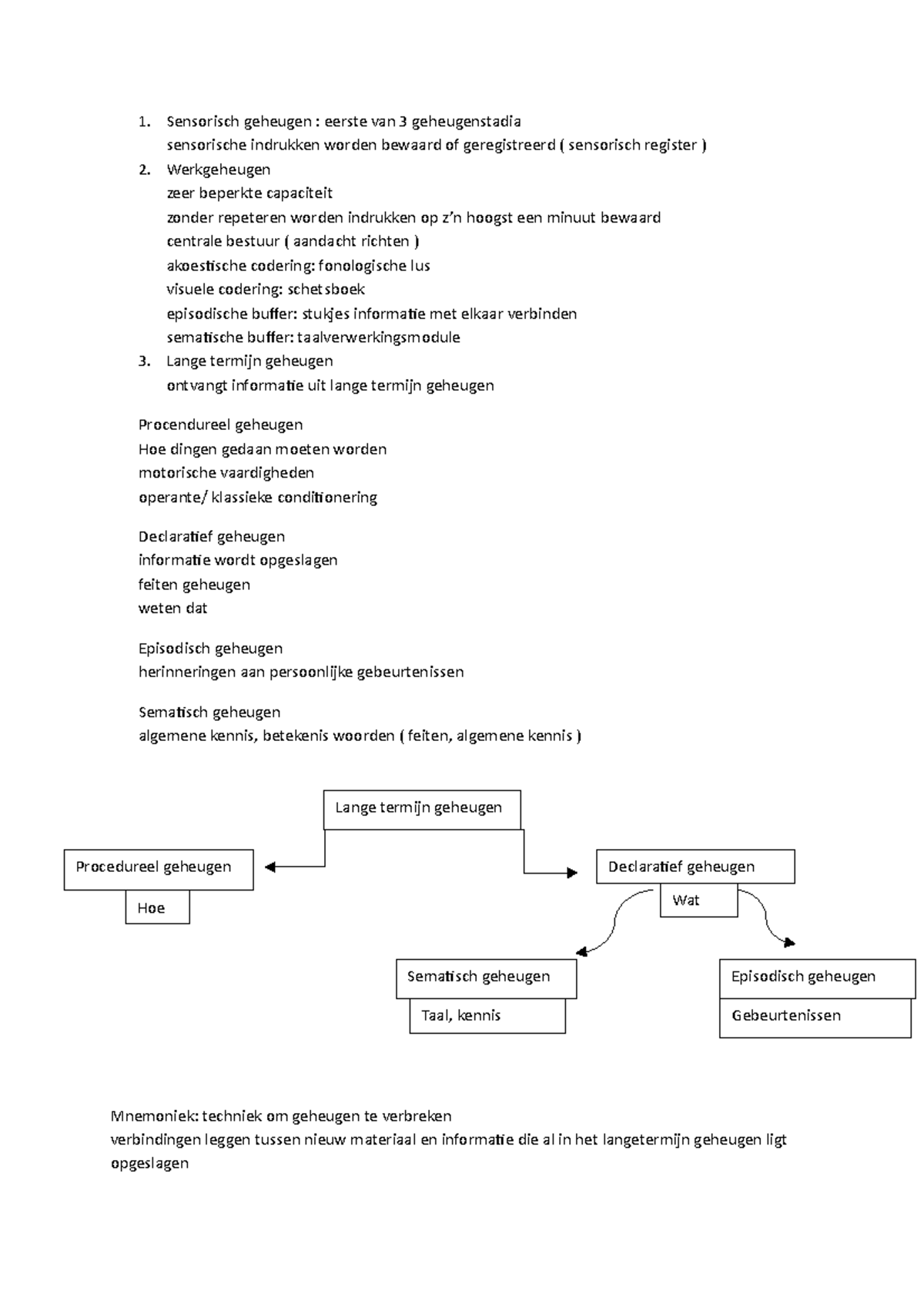 Samenvatting geheugen - Sensorisch geheugen : eerste van 3 ...
