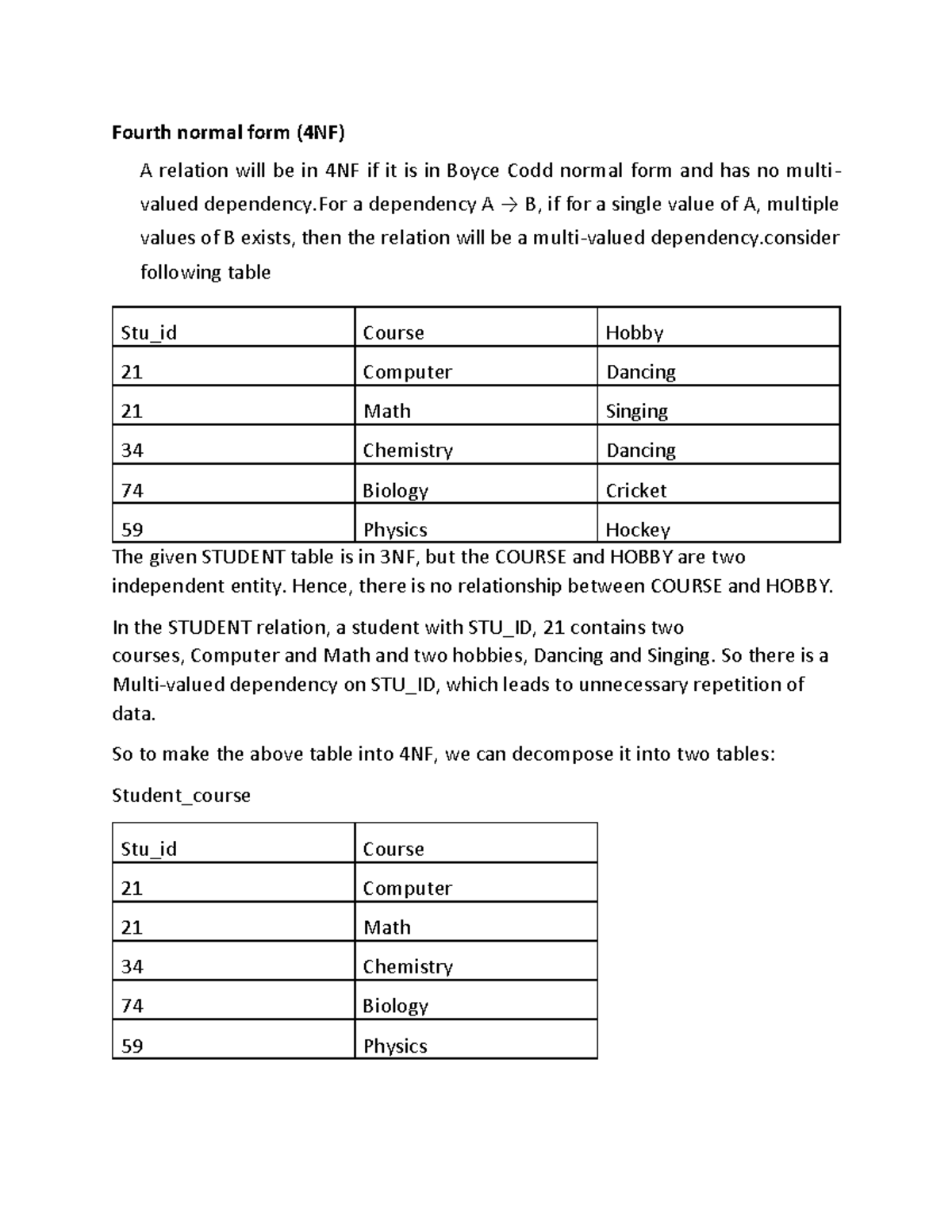 Fourth normal form - Describe 4nf and 5 nf with example - Fourth normal ...