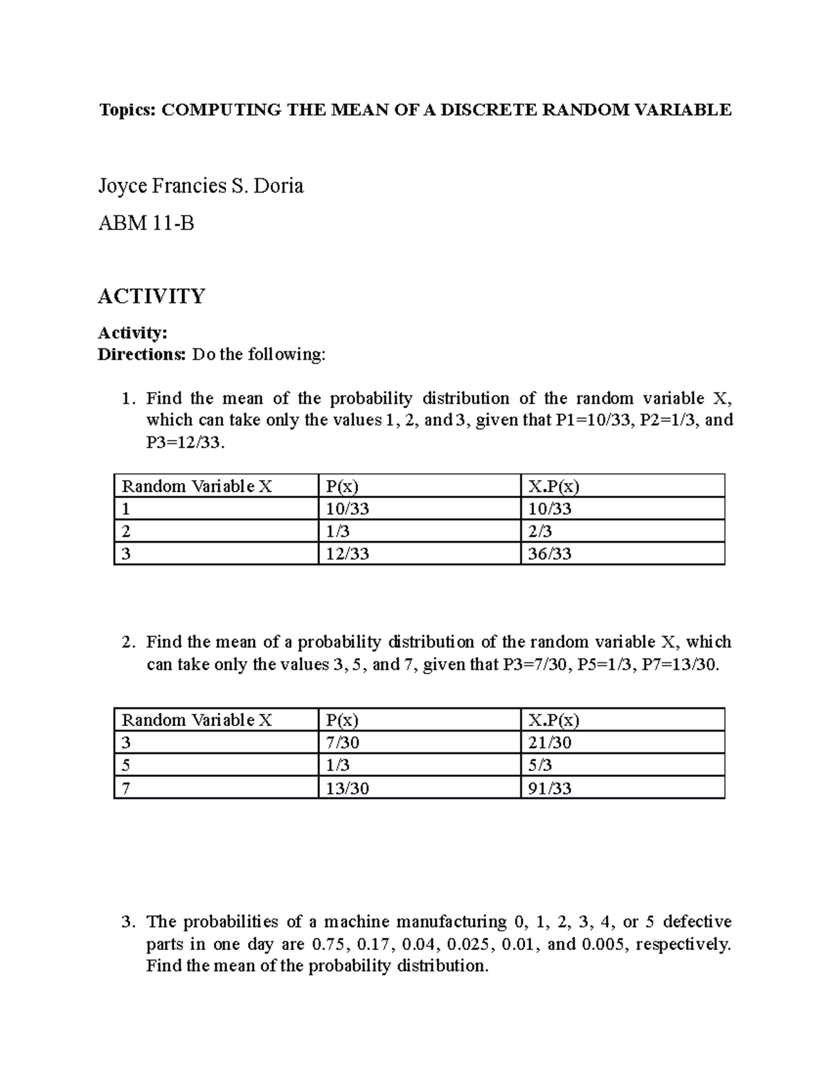 Computing The Mean Of A Discrete Random Variable Topics Computing 6168