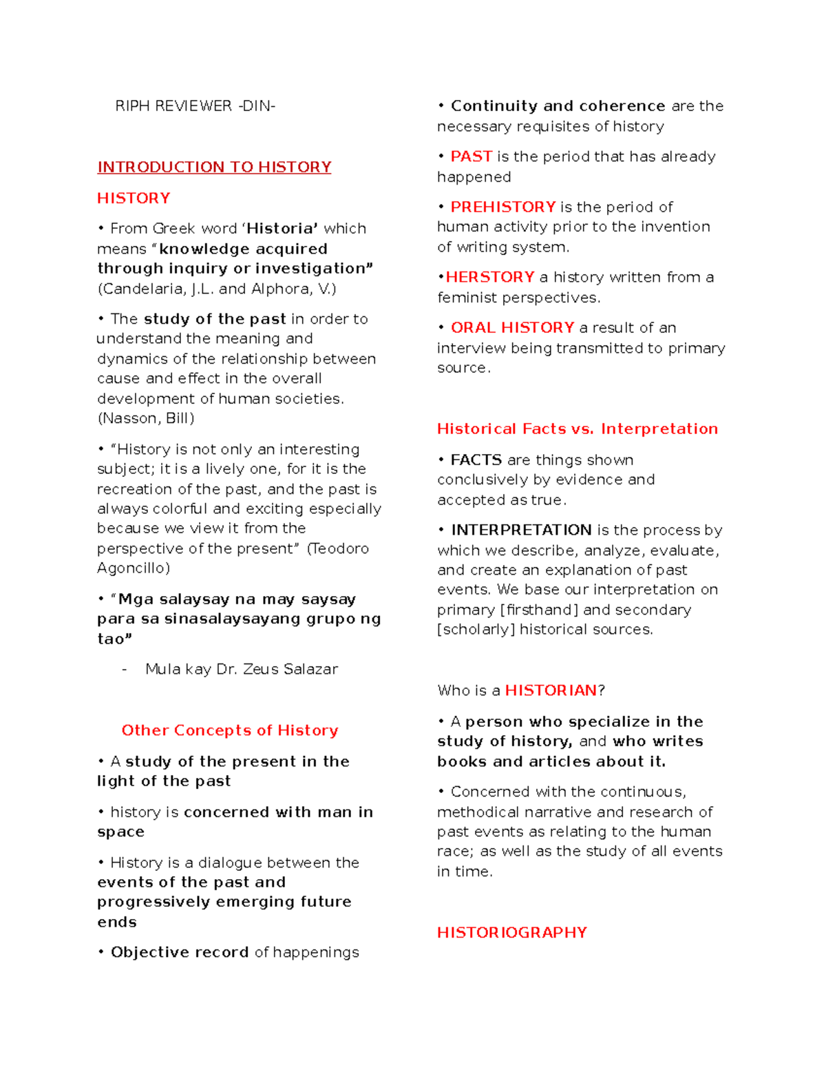 CHAP01-RIPH- Reviewer - 🫧RIPH REVIEWER -DIN- 🫧 INTRODUCTION TO HISTORY ...