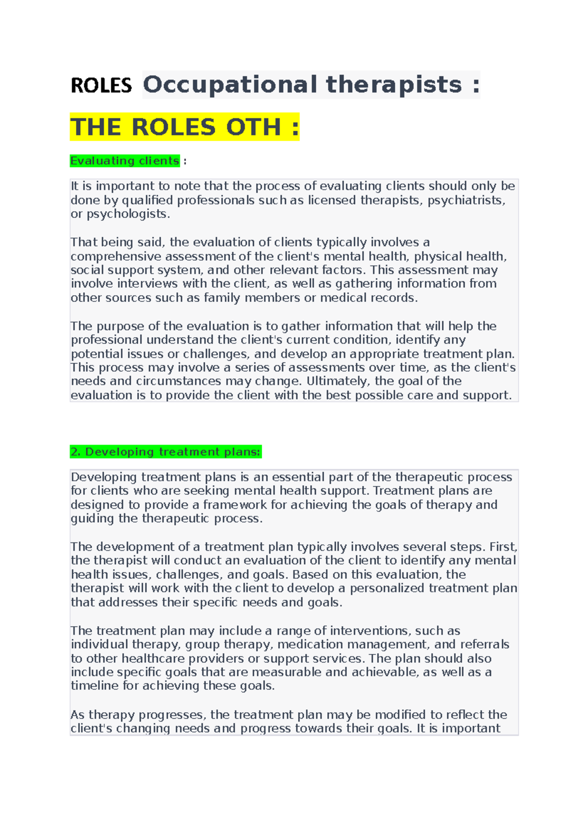 Roles Occupational therapists - ROLES Occupational therapists : THE ...
