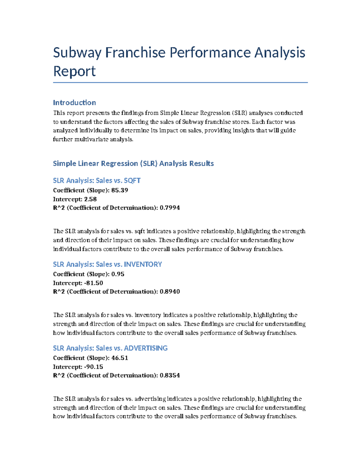 Subway Franchise Performance Analysis Report - Subway Franchise ...