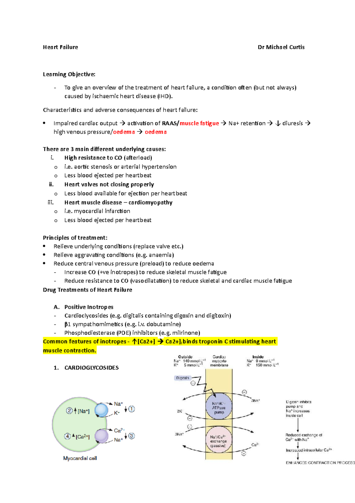 Heart failure - Lecture notes 8 - Heart Failure Dr Michael Curtis ...