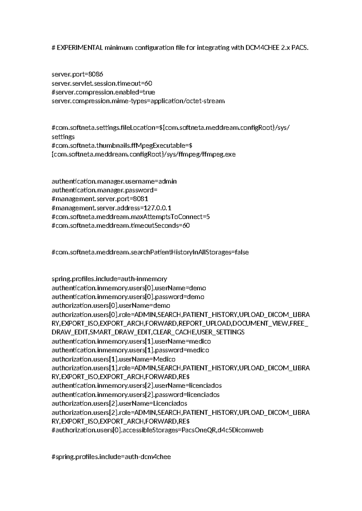 Propierties - EXPERIMENTAL minimum configuration file for integrating with DCM4CHEE 2 PACS ...