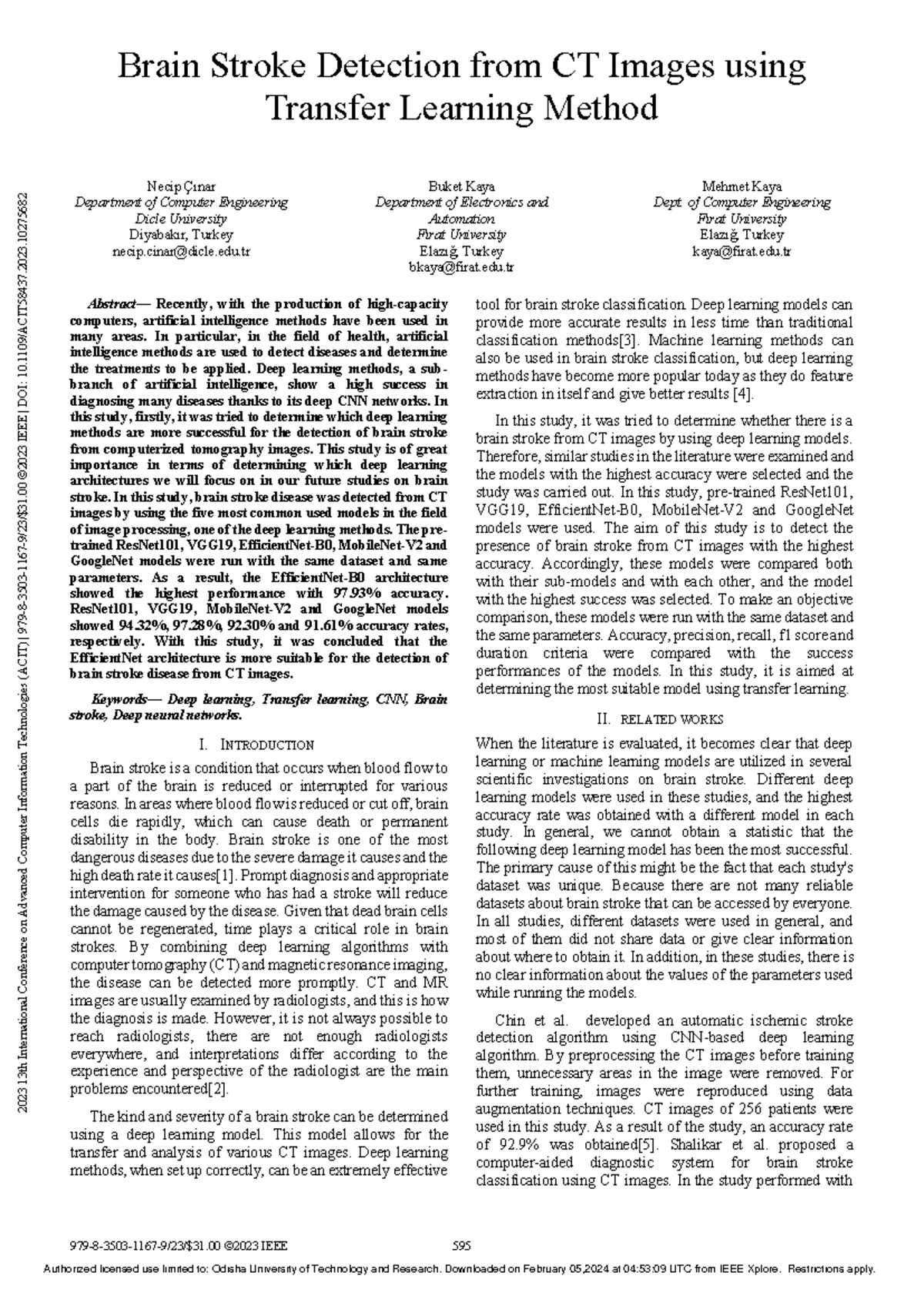 Brain Stroke Detection From Ct Images Using Transfer Learning Method Brain Stroke Detection