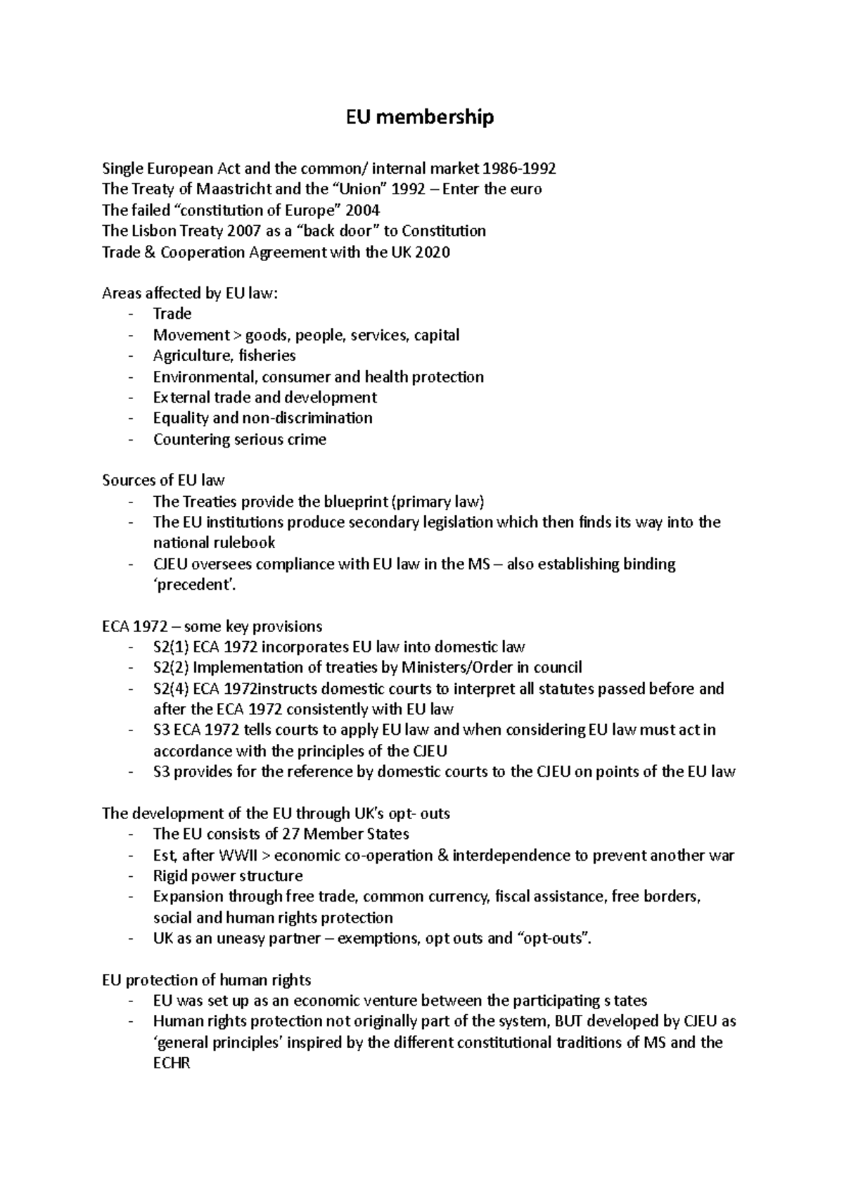 EU membership - public law - EU membership Single European Act and the ...