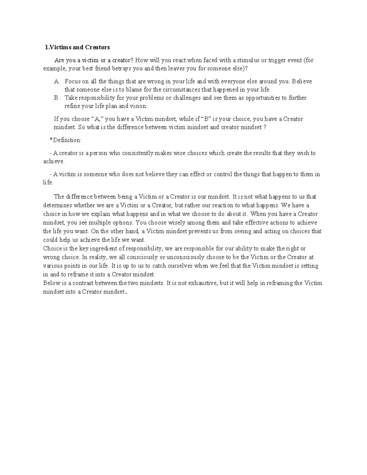 Victims-and-Creators - 1 and Creators Are you a victim or a creator ...