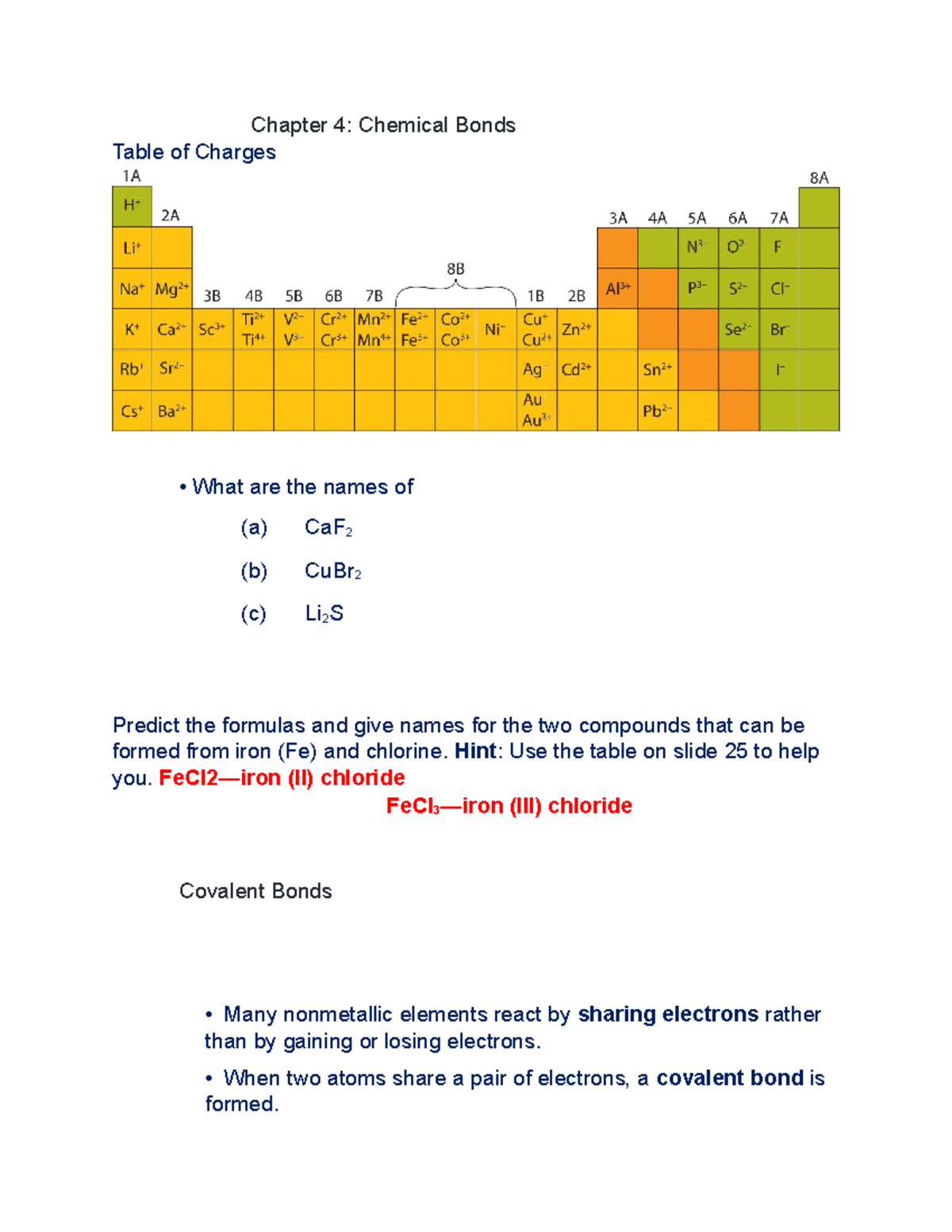 Chem 14 - Chemistry notes fall 2020 - Chapter 4: Chemical Bonds Table ...